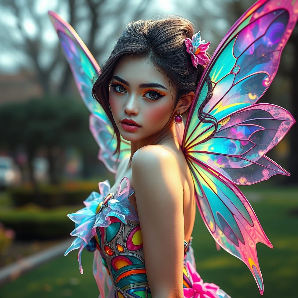 Surreal Fairy in Vibrant, Triadic Colors with Irid... - AI Art