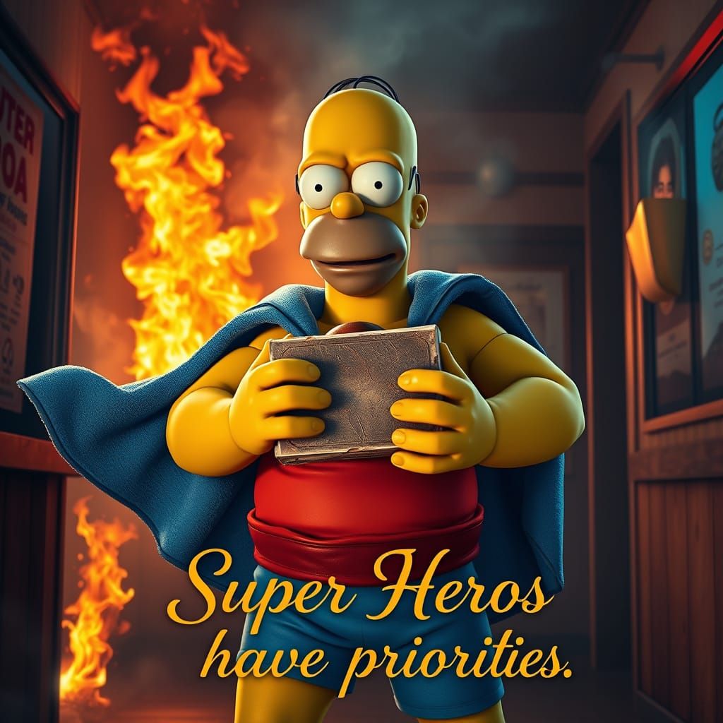 Homer Simpson as a Photorealistic Superhero in a B... - AI Art