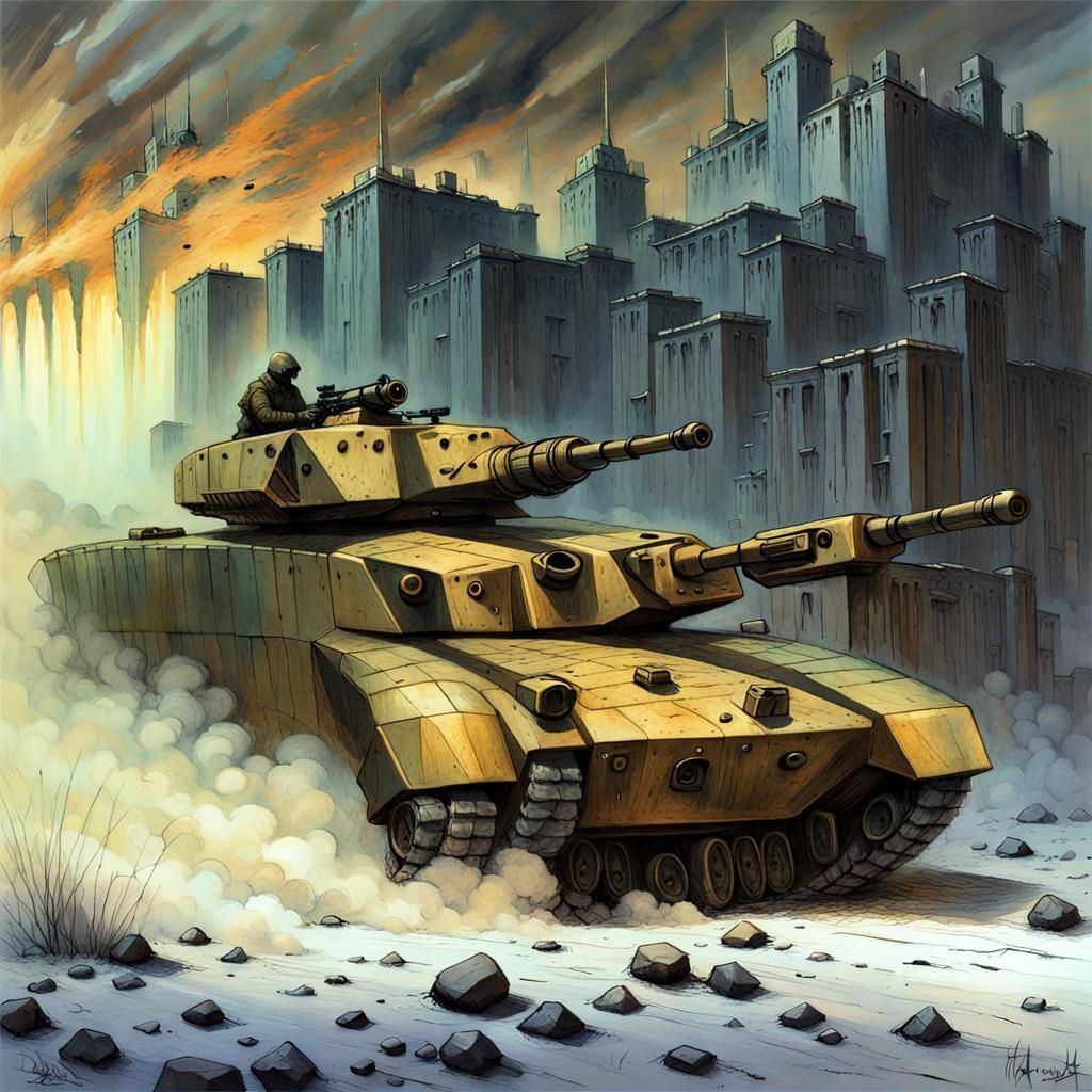 By Zdzisław Beksiński ::2 Specter Banshee-8 with Abrams M1A2 ...