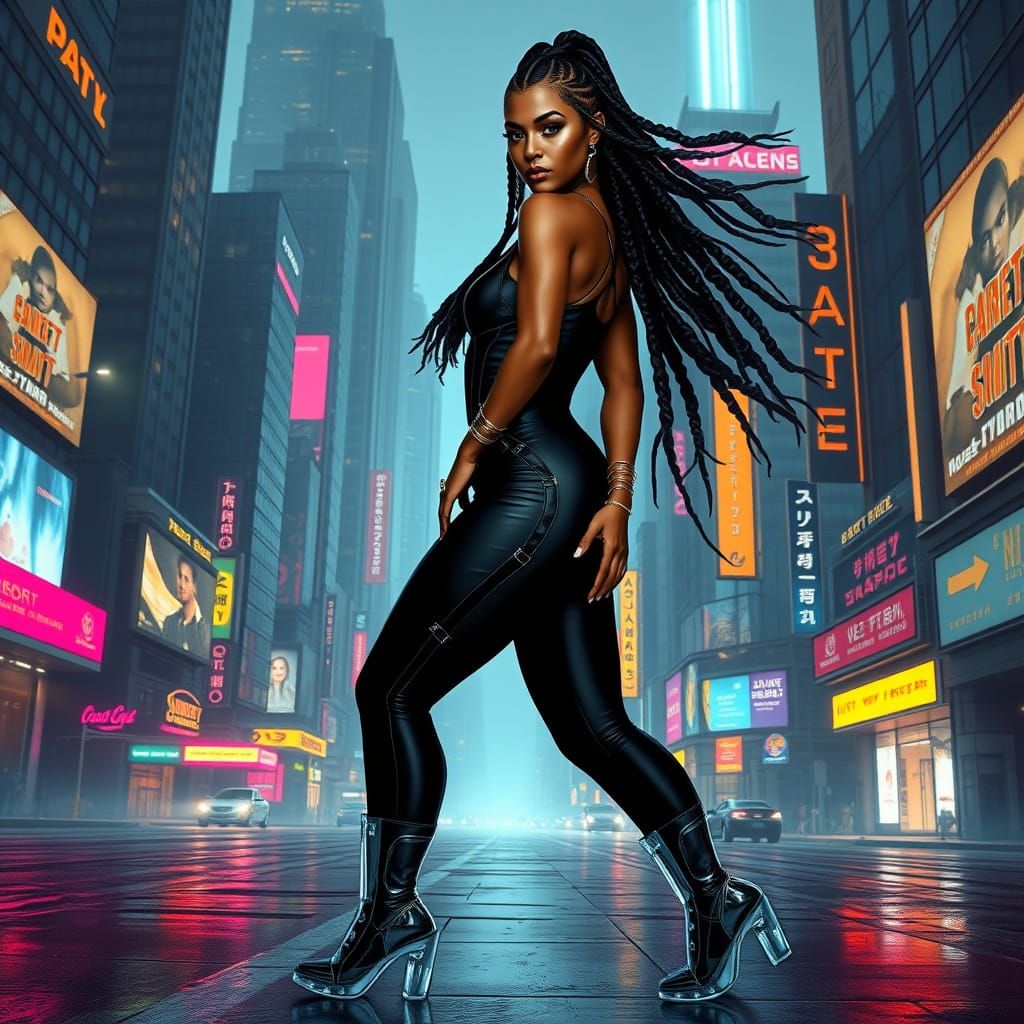 Futuristic Native American Warrior Woman in Cyberp... - AI Art