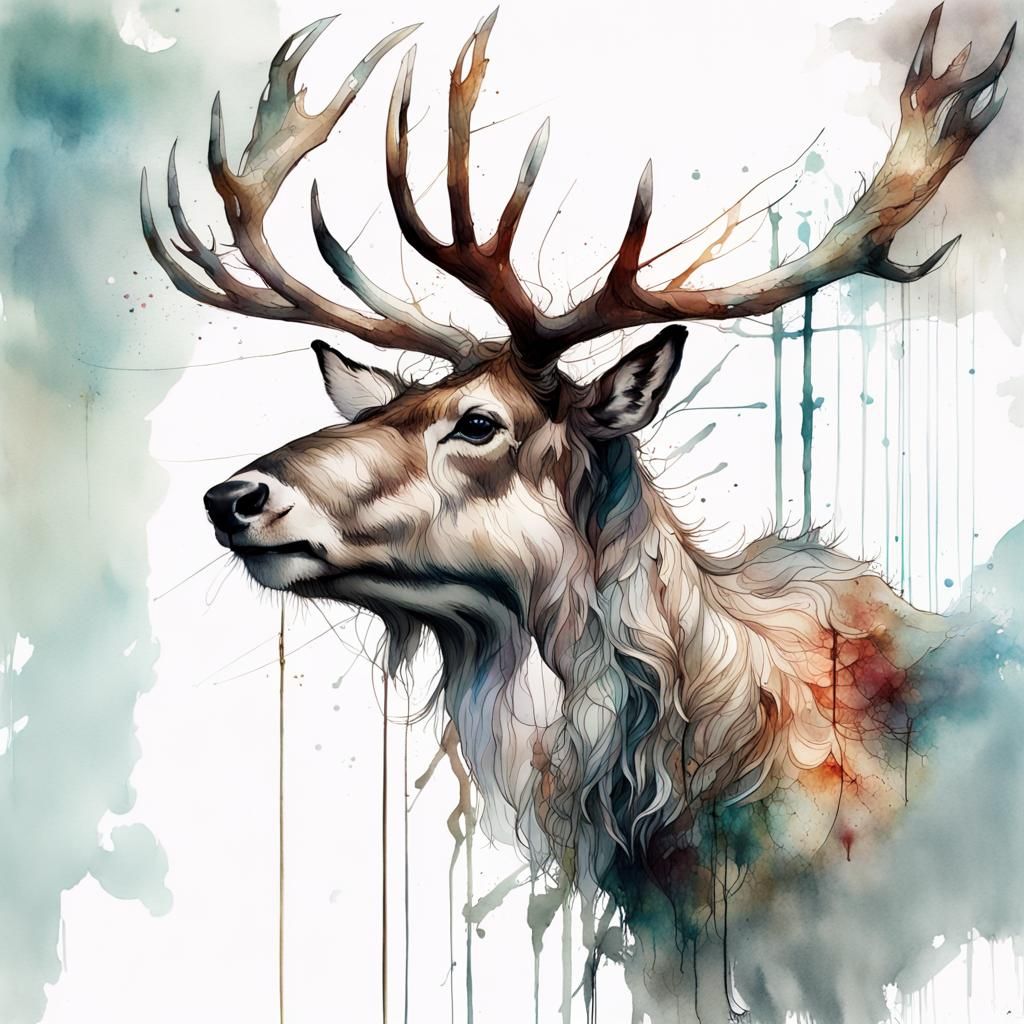 Stag In Watercolour - AI Generated Artwork - NightCafe Creator