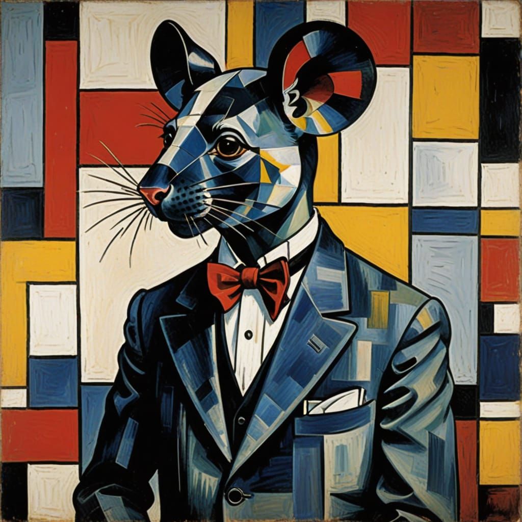Mouse in Speakeasy: Cubist, Neoplastic Style - AI Art