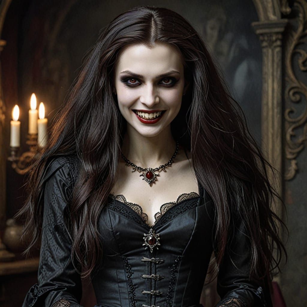 Gothic Vampire Woman with Carmine and Black - AI Art