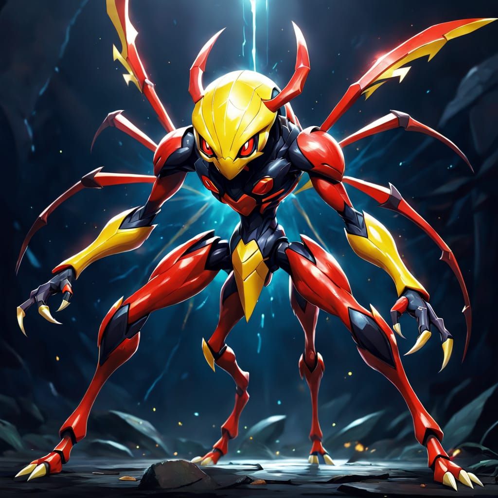 Dark Yellow and Red Bug Legendary Pokémon: Majesti... - AI Art