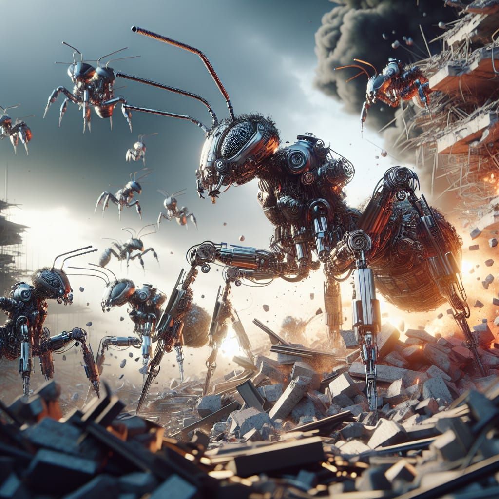 Army of mecha ants clearing rubble after an earthquake - AI Generated ...