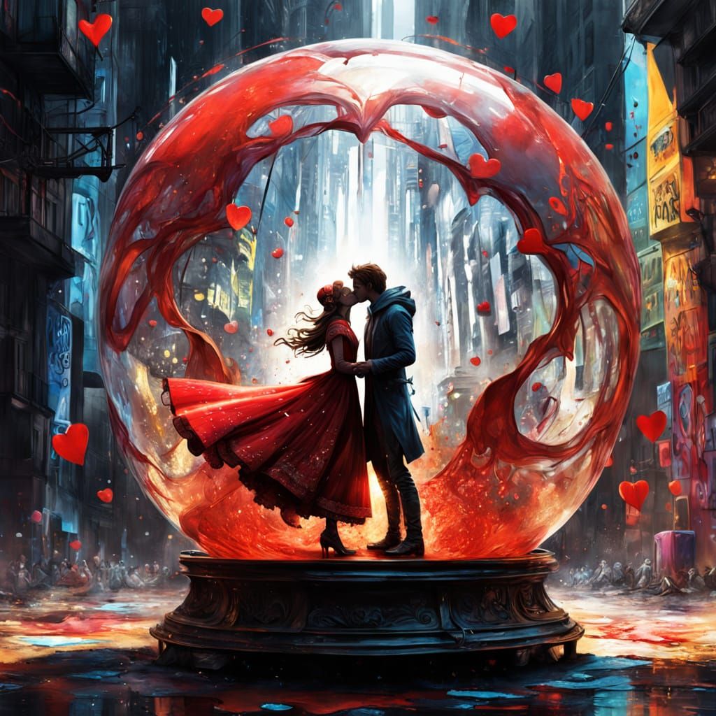 The red orb - Vibrant Red Universe in Glass Orb Graffiti Art