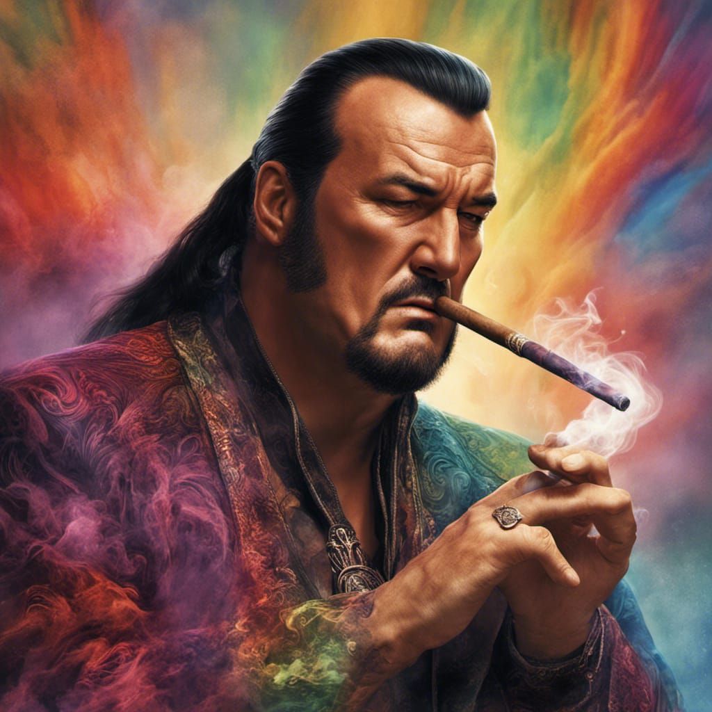 Steven seagal smoking a mega cigar, looking tiered, stressed, unhappy ...