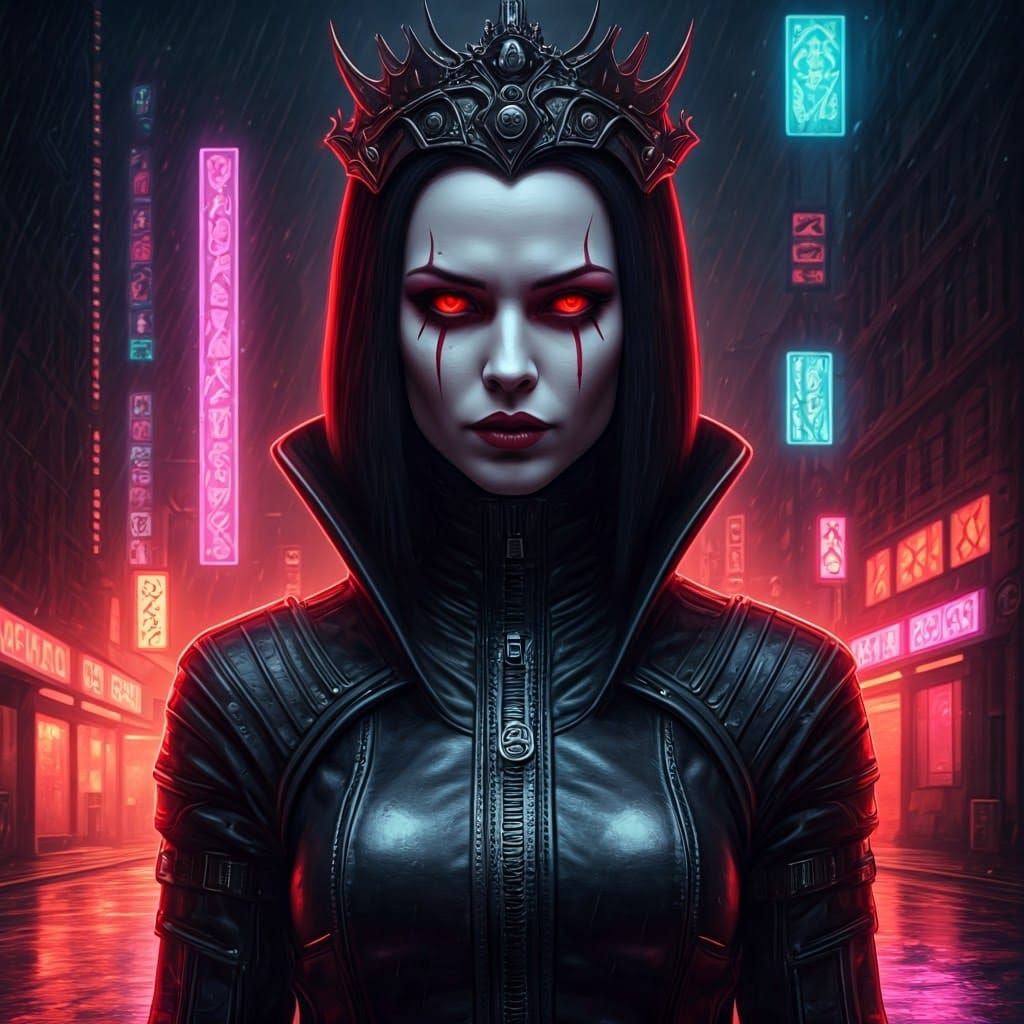 Cyberpunk princess sith red eyes in black leather - AI Generated ...