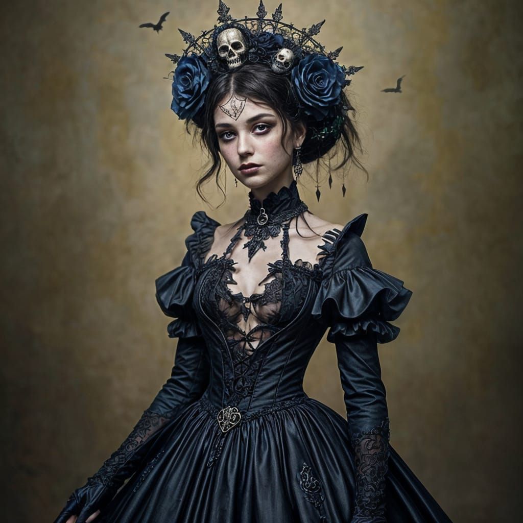 Gothic Princess Dress with Dark Skull Theme - AI Art