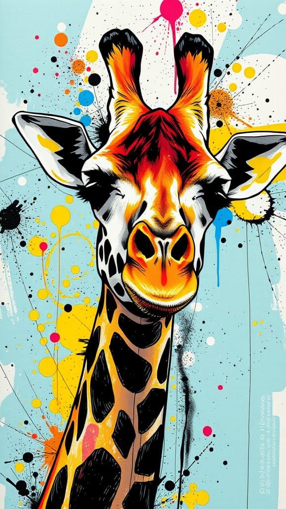Ink splatter pop art giraffe - Vibrant Pop Art Giraffe in Dy...