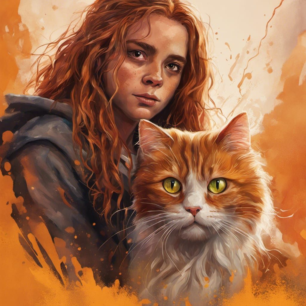Hermione and Crookshanks v.2 - AI Generated Artwork - NightCafe Creator