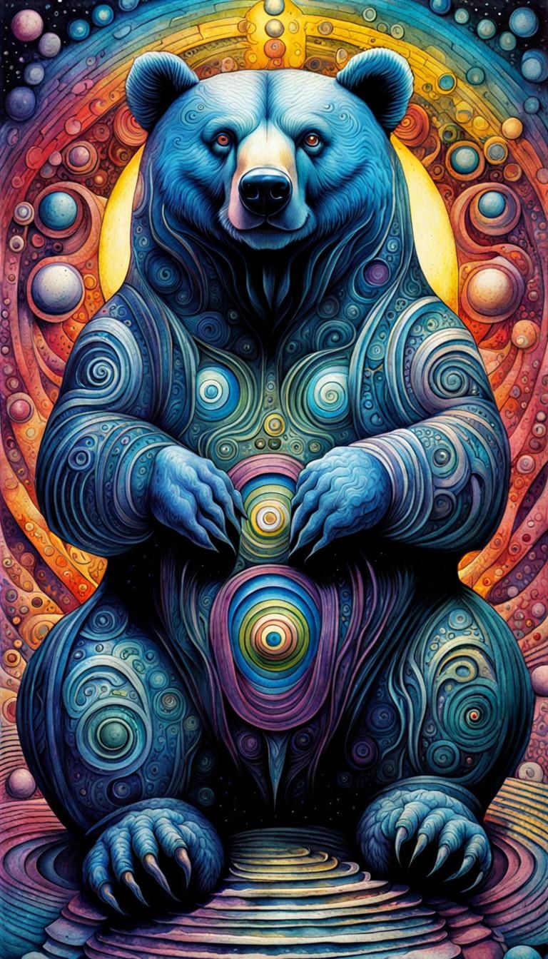 Psychedelic hippie rave Obese Bear, cosmic surrealism fantasy 8k ...