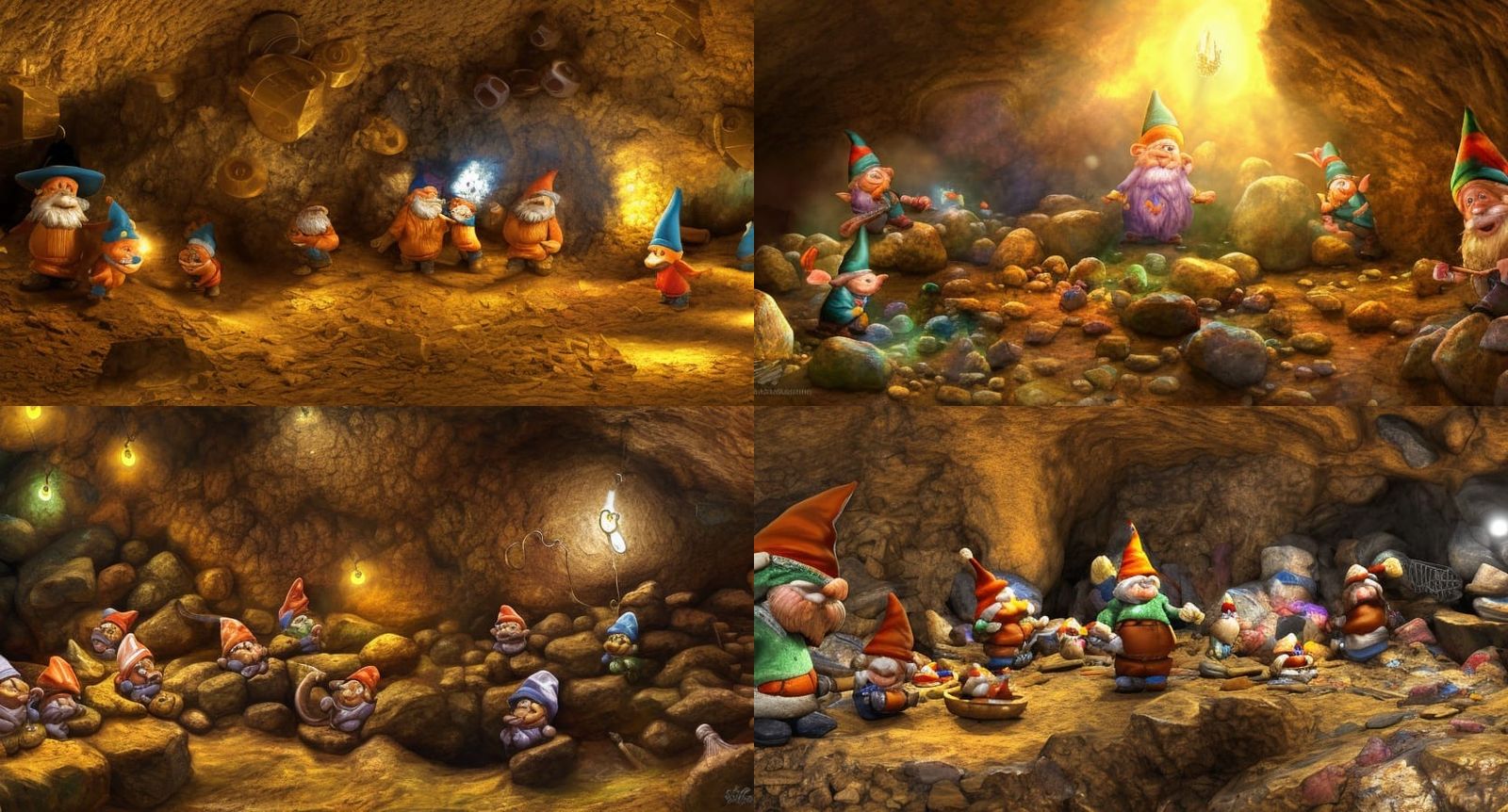 Detailed colorful realistic gnomes mining gold and silver in a cave, 8k ...
