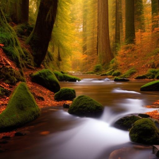 Redwoods and a river - AI Generated Artwork - NightCafe Creator