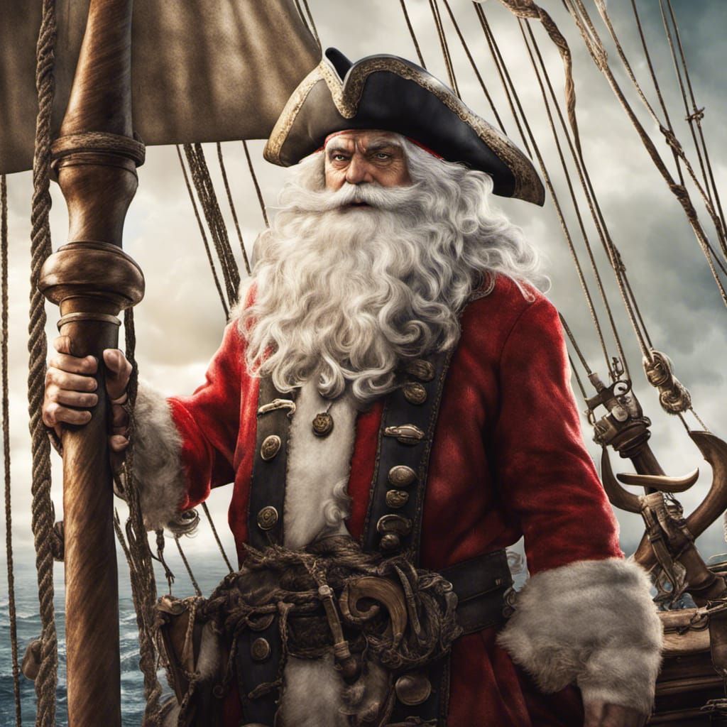 photo realistic, Santa Claus as a pirate captain (with an eye patch) on ...