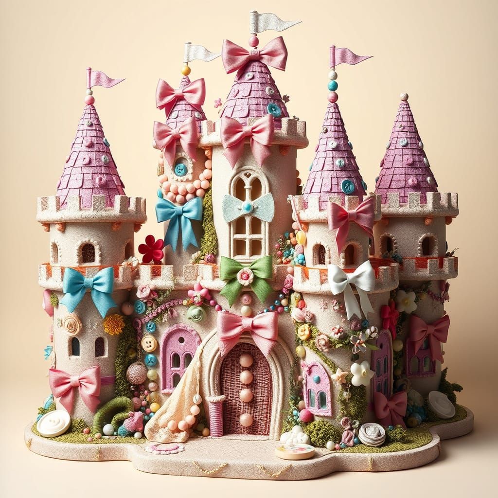 Fabric Castle - Whimsical Pastel Castle in Hyperrealistic S...