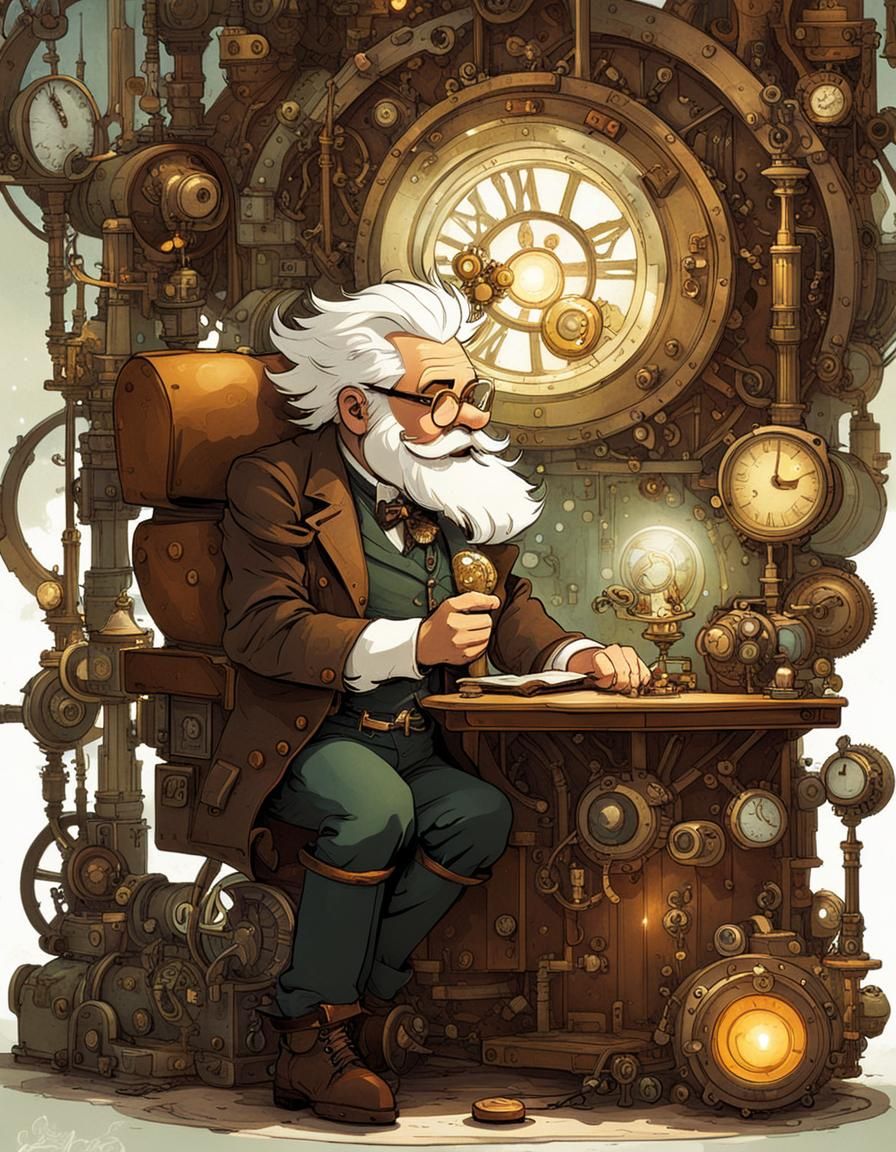 Steampunk inventor white-haired enchanting Brian Kesinger ...