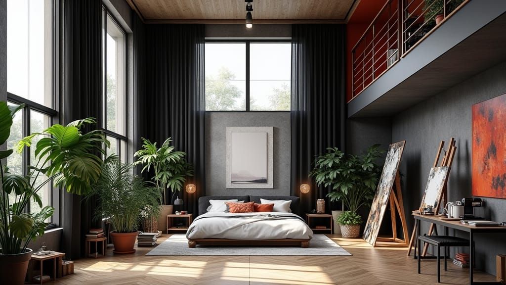 2 story Studio apartment, with king size bed on the mezzanine, black ...