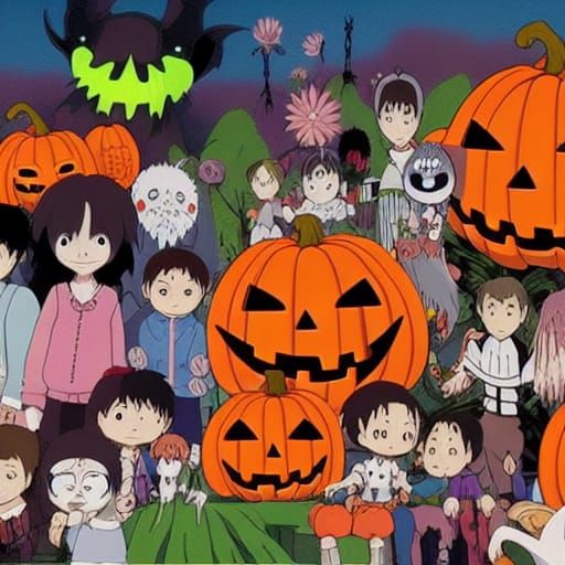 Scary Halloween, maximalism; Studio Ghibli - AI Generated Artwork - NightCafe Creator