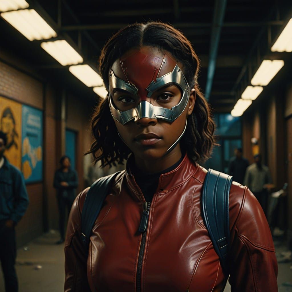 Epic Heroine in Scarlet Leather: Dark Academia Mee... - AI Art