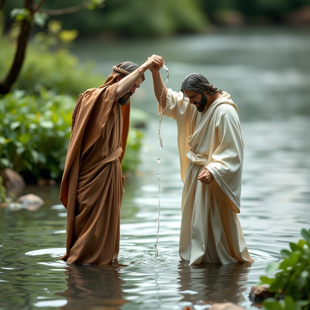 Jesus Baptism in the Jordan River, a Serene Origam... - AI Art