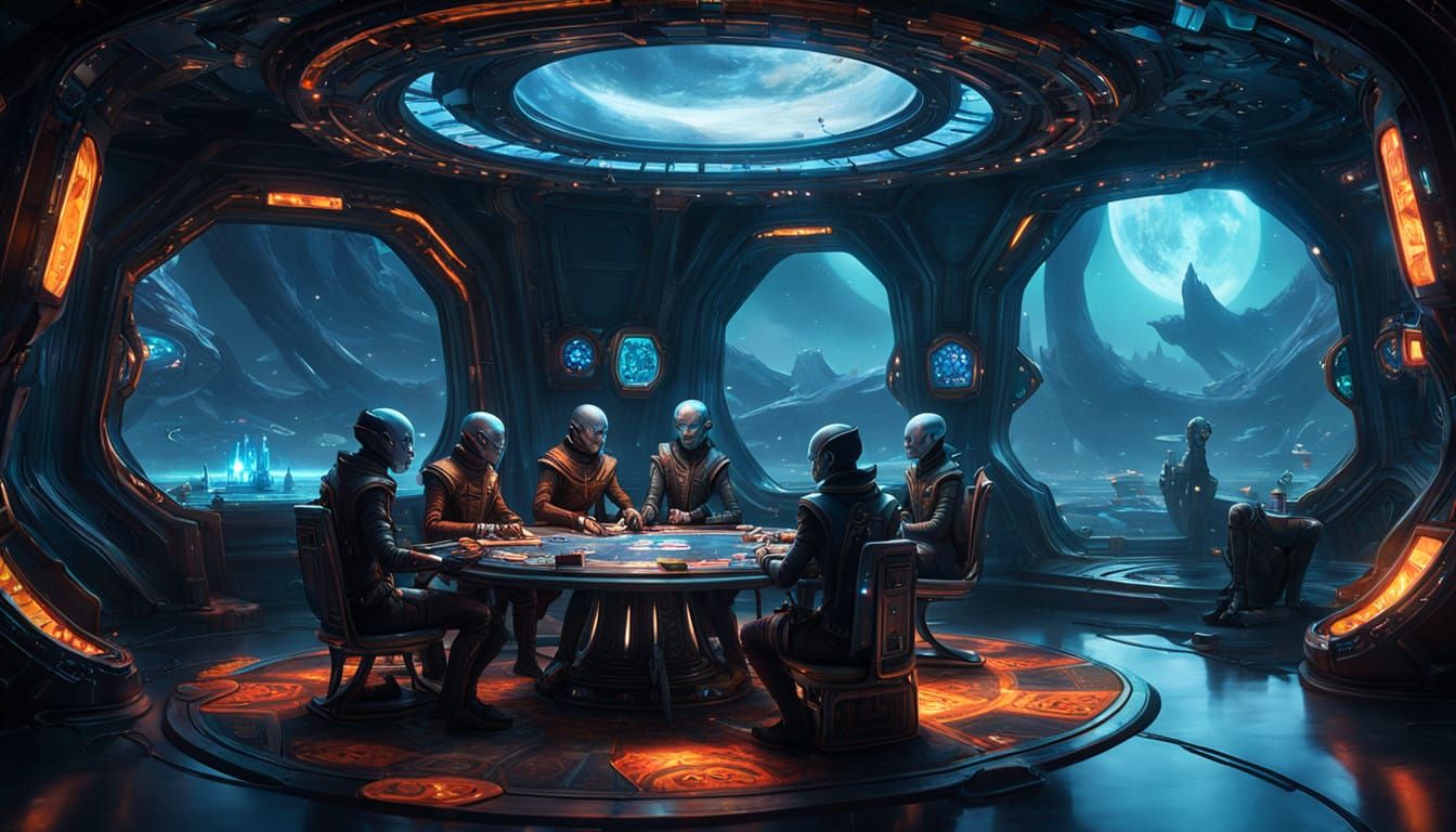 Aliens Engage in High-Stakes Poker in Futuristic S... - AI Art