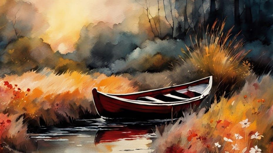 Red boat))), dark eclipse, celestial dramatic event, small bridge by ...