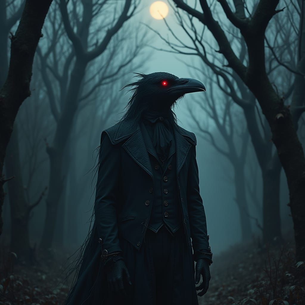 Dark Fantasy Hybrid of Man and Crow, Undead with G... - AI Art