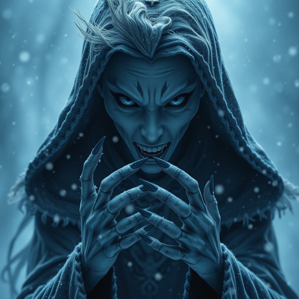 Elsa as Yuki Onna: Dark Fantasy Ice Queen in Charc... - AI Art