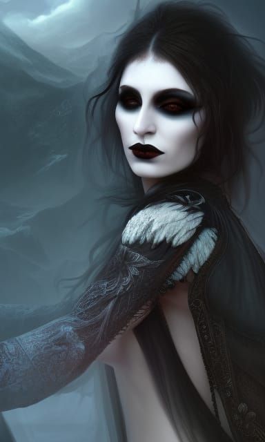 Beautiful pale raven woman with goth makeup - AI Generated Artwork ...