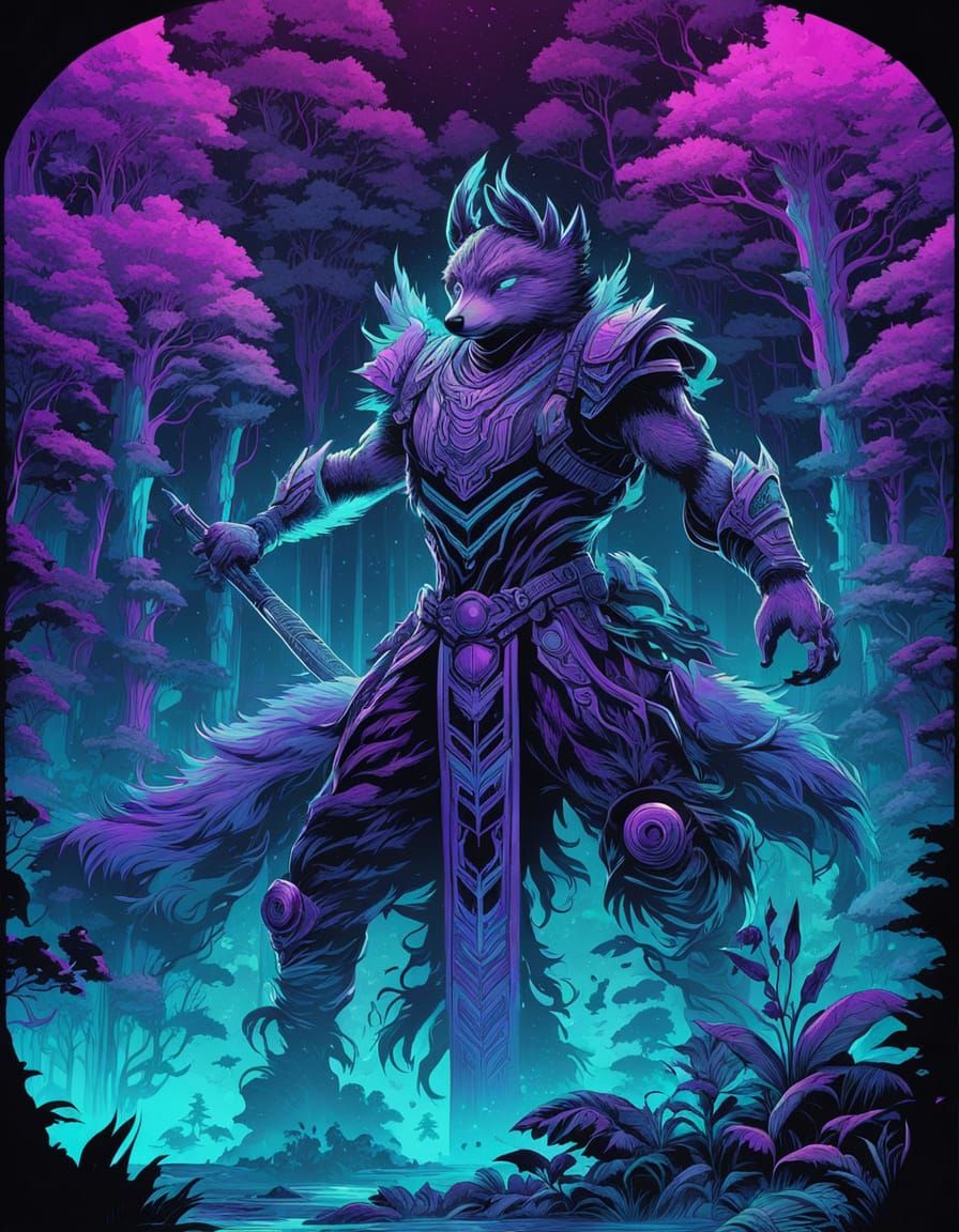 Epic Fantasy Raccoon Warrior in a Mystical Realm - AI Art