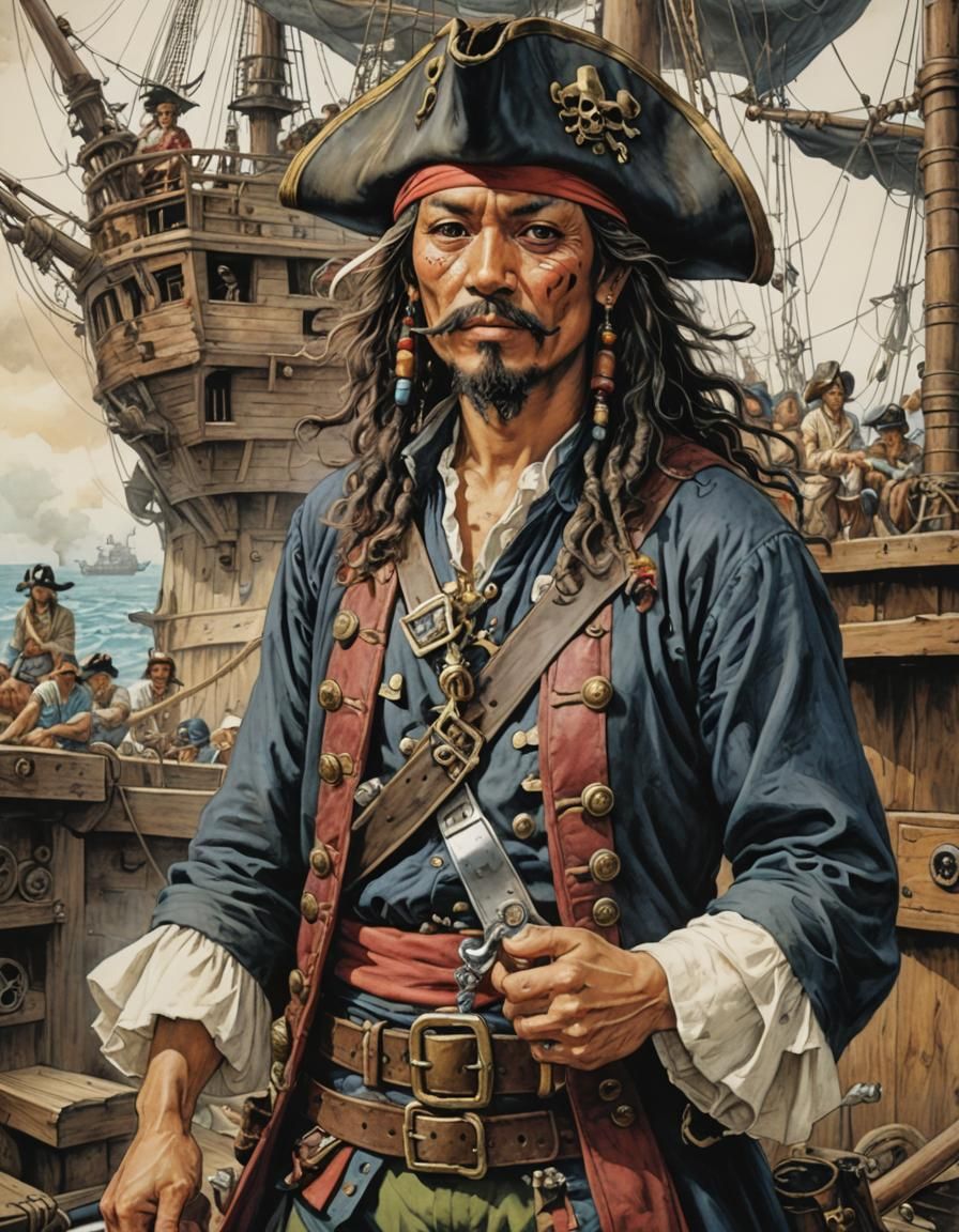 Portrait of a pirate by Akihito Yoshida, by Bob Byerley, Ink, Colorful ...