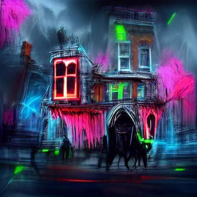 Neon Haunted House - AI Generated Artwork - NightCafe Creator