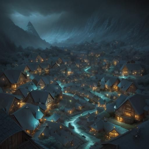 Nighttime In Smurf Village - AI Generated Artwork - NightCafe Creator