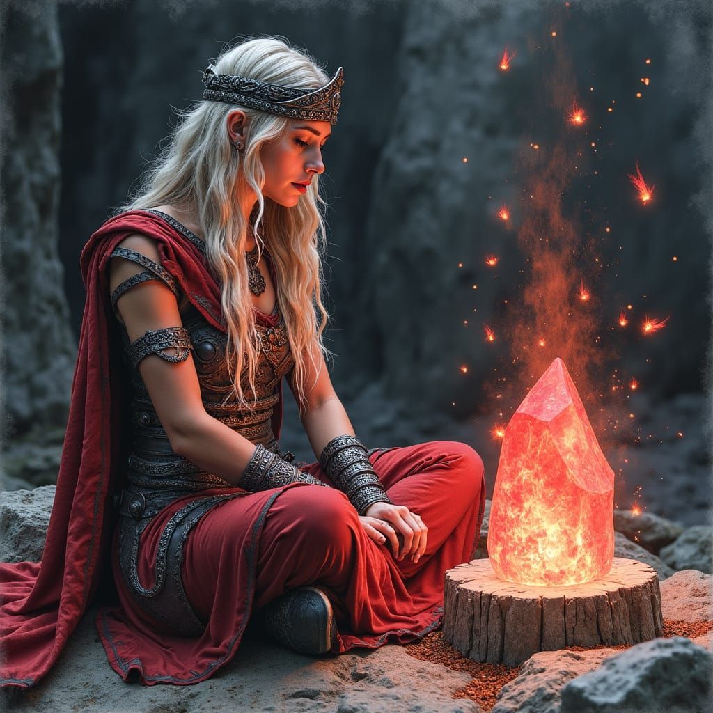 Seeress - Viking Seeress Contemplates Glowing Runes in Soft ...