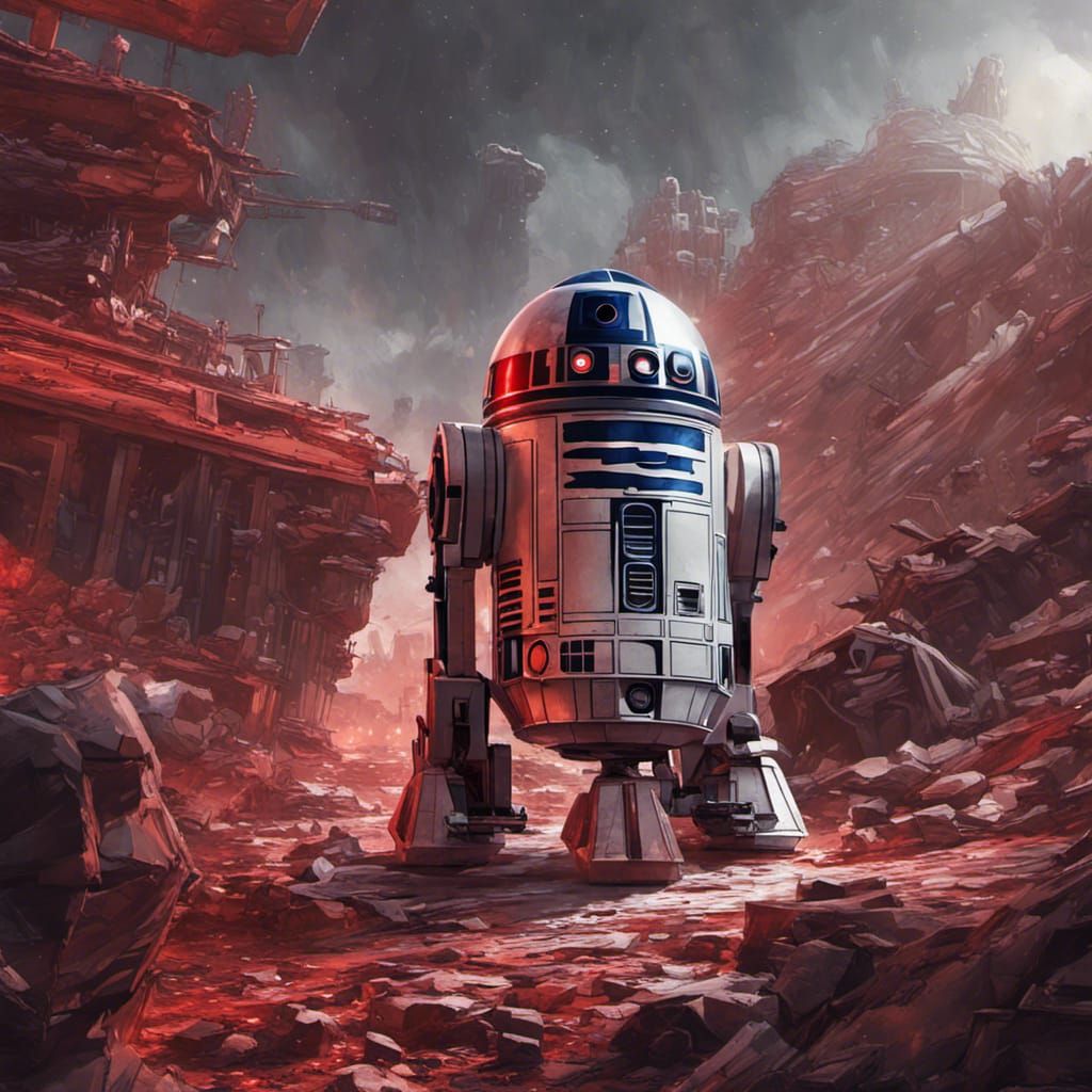 A Red R2-D2 type Droid Epic cinematic brilliant stunning intricate ...
