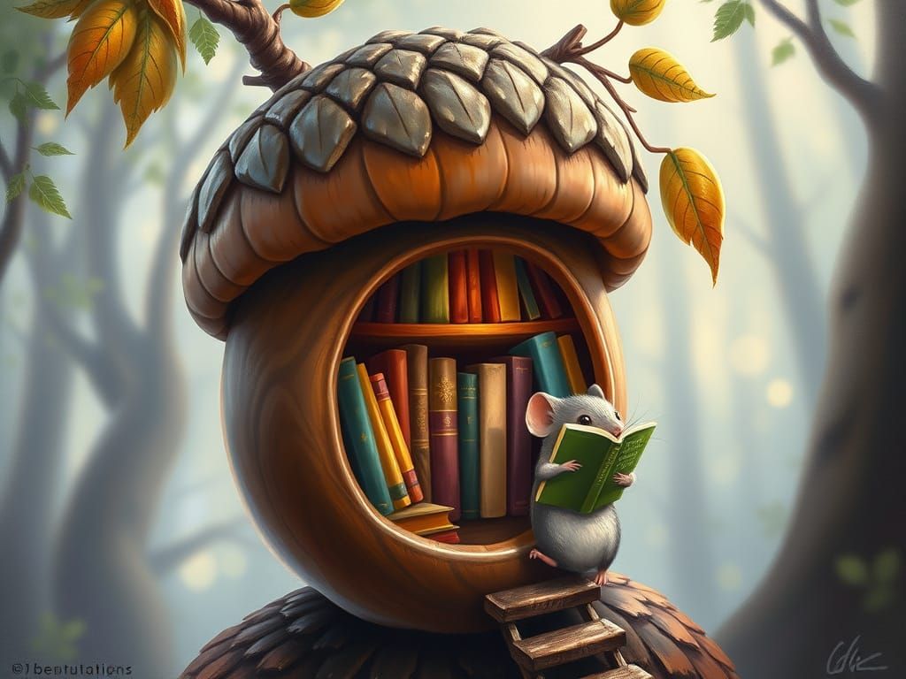 Library for Rodents - Enchanting Acorn Library Scene in Oil ...