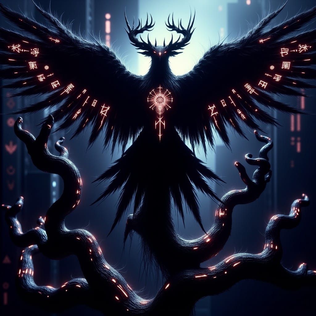 Antlered runes eagle made with Glowing runes flux Lora