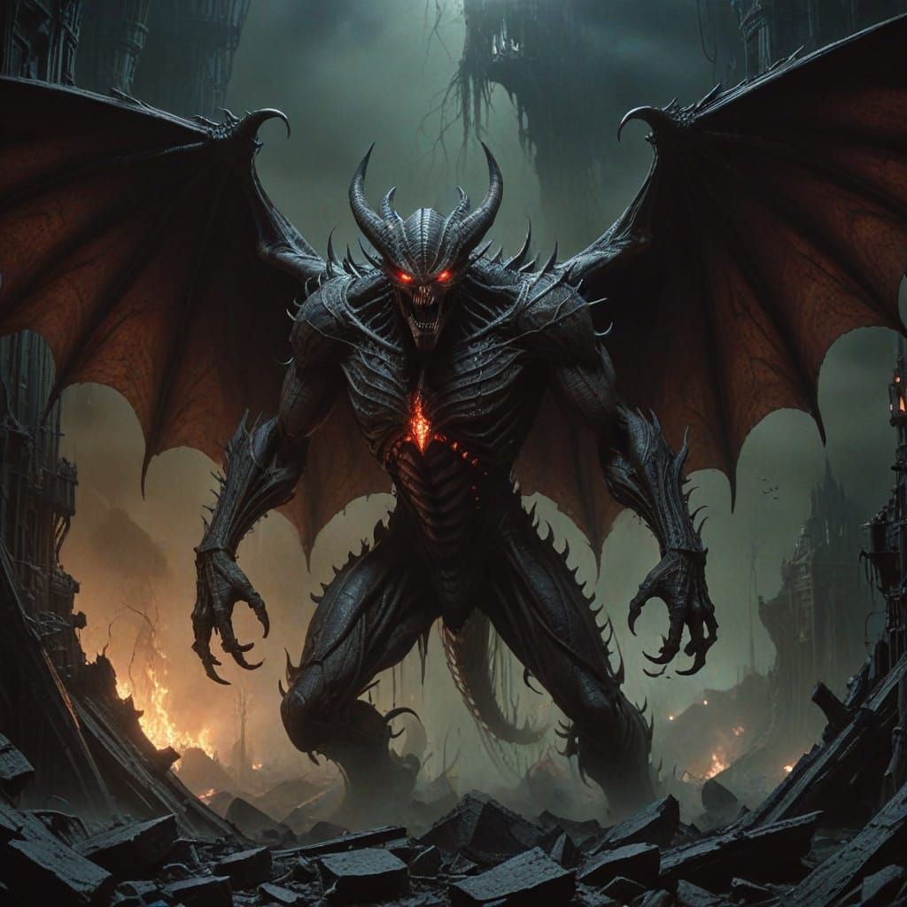Colossal Hell Demon Unleashes Destruction in a Cin... - AI Art
