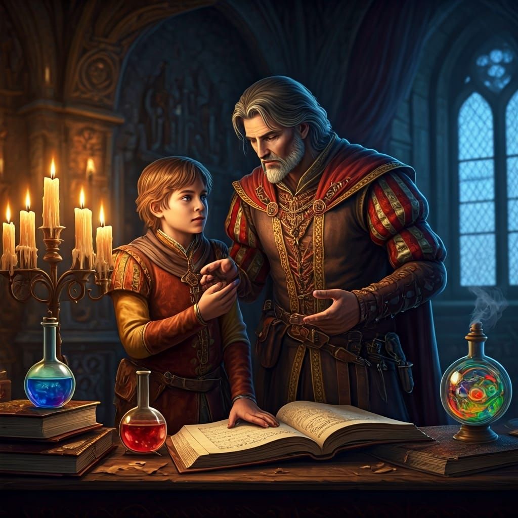 A father teaching his son - Medieval Father Teaches Son Sorc...
