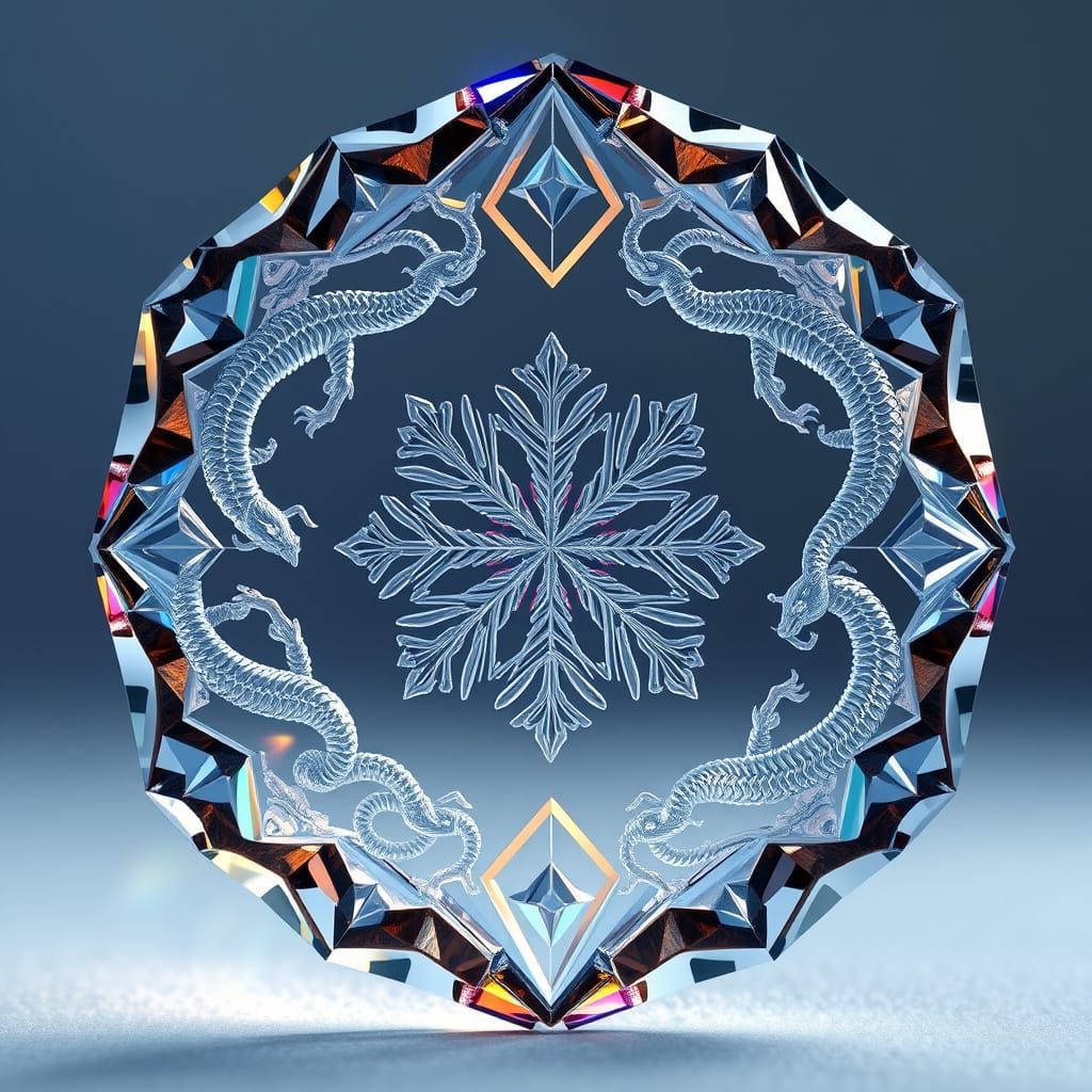 Crystal Shield with Snowflake and Crystalline Drag... - AI Art