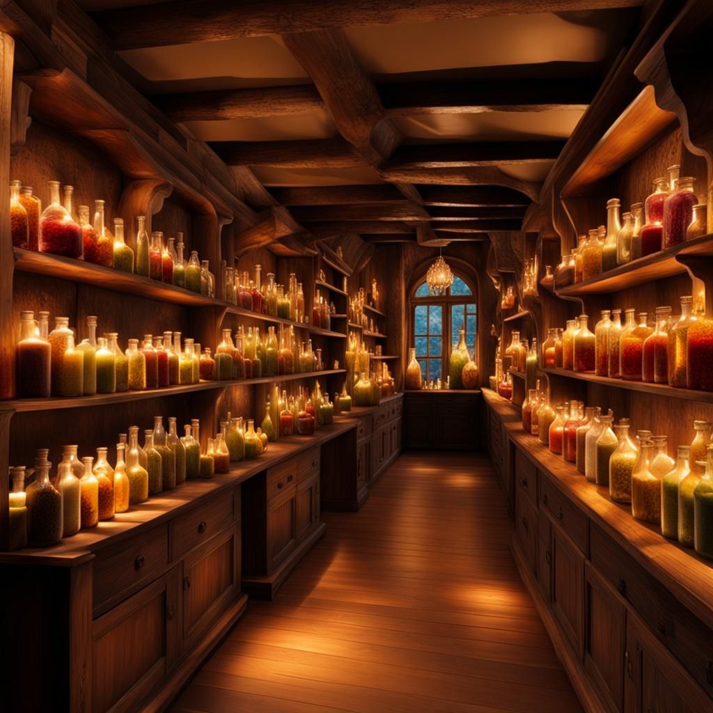 Step into a mystical apothecary, where an enchanting aroma of herbs and ...