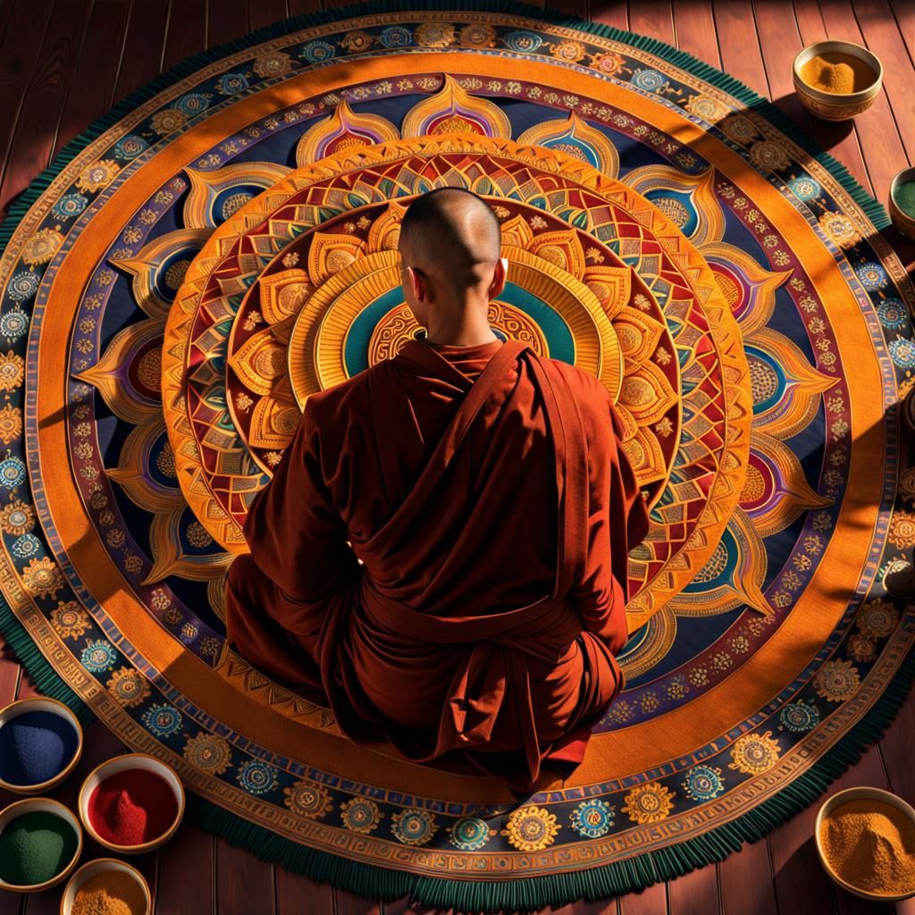 Buddhist Monk Creating a Sand Mandala Masterpiece - AI Generated ...