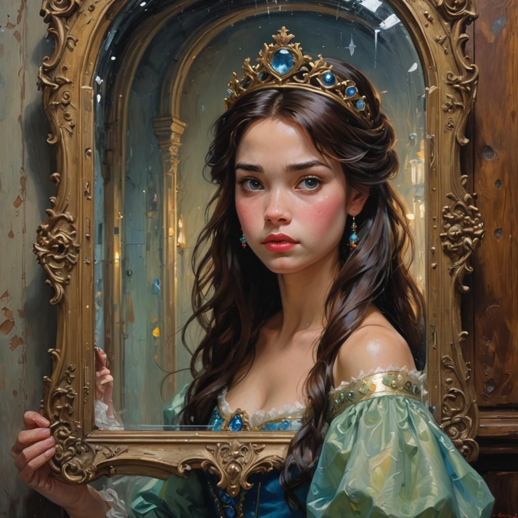 Disney princess trapped in a magic mirror looking from inside the ...