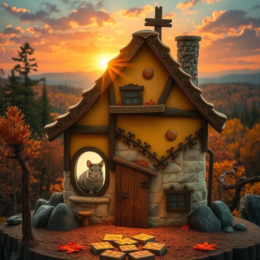 Enchanted Cheese House Amidst Autumn Wonder - AI Art