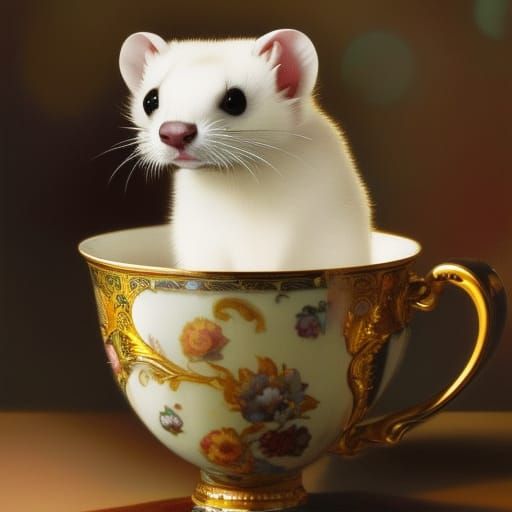 cute little ferret in a teacup - AI Generated Artwork - NightCafe Creator