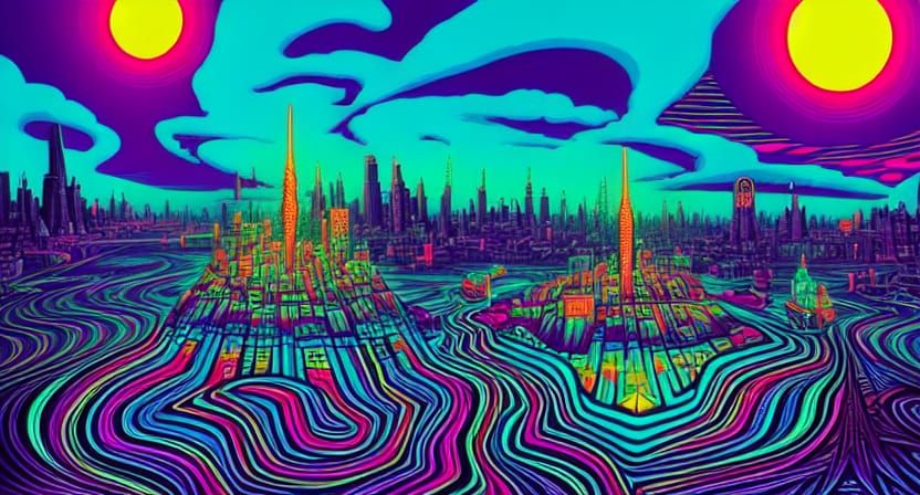 HYPNOTIC ILLUSTRATION OF city, HYPNOTIC PSYCHEDELIC ART BY DAN MUMFORD ...