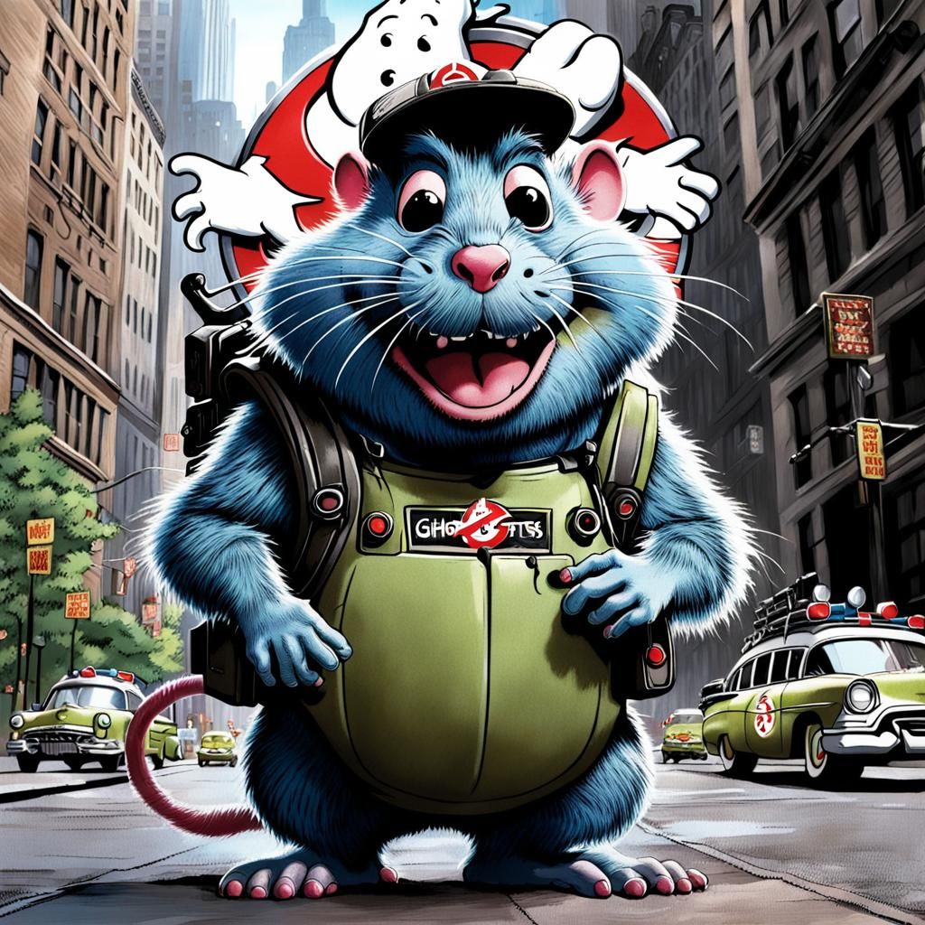 Ratfink rat is talking with the "GhostBusters" team - AI Generated ...