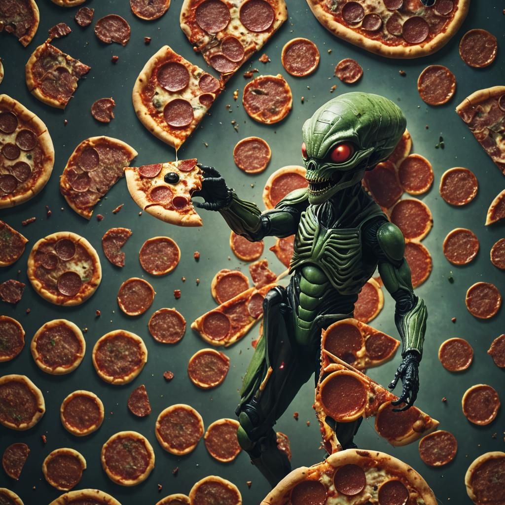 Alien With Pizza 1 - AI Generated Artwork - NightCafe Creator