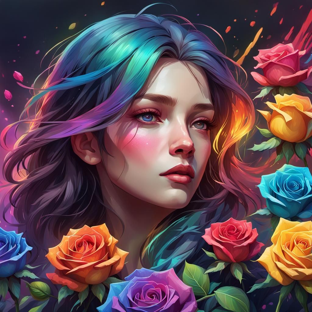 Rainbow rose portrait - AI Generated Artwork - NightCafe Creator